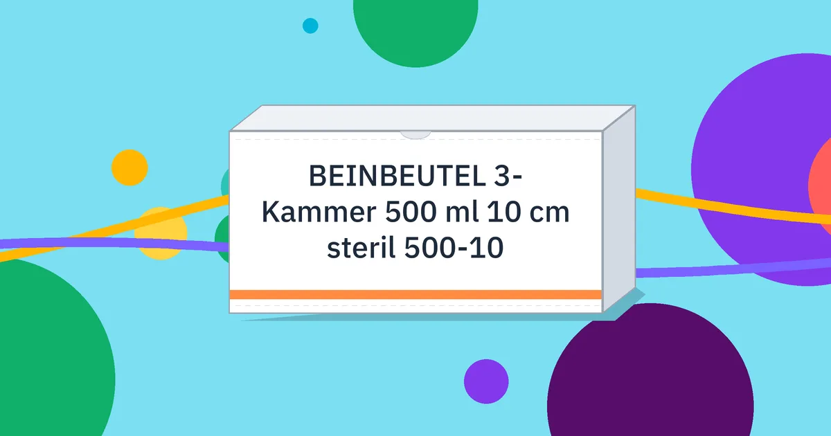 Symbolbild: Packung mit der Aufschrift BEINBEUTEL 3-Kammer 500 ml 10 cm steril 500-10 (PZN 09084990) – Verfügbarkeit und Bezug in Apotheken in Frankfurt am Main