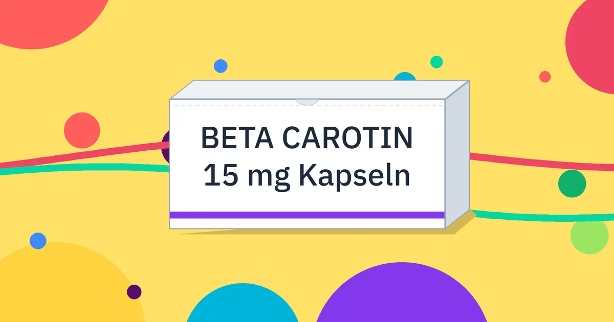 Symbolbild: Packung mit der Aufschrift BETA CAROTIN 15 mg Kapseln (PZN 18486730) – Verfügbarkeit und Bezug in Apotheken in Frankfurt am Main