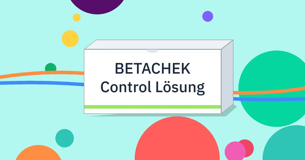 Symbolbild: Packung mit der Aufschrift BETACHEK Control Lösung (PZN 16654040) – Verfügbarkeit und Bezug in Apotheken in Frankfurt am Main