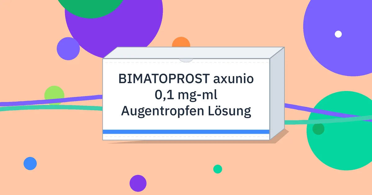 Symbolbild: Packung mit der Aufschrift BIMATOPROST axunio 0,1 mg-ml Augentropfen Lösung (PZN 19270469) – Verfügbarkeit und Bezug in Apotheken in Frankfurt am Main
