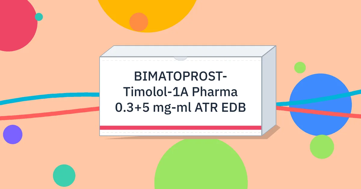 Symbolbild: Packung mit der Aufschrift BIMATOPROST-Timolol-1A Pharma 0.3+5 mg-ml ATR EDB (PZN 19859908) – Verfügbarkeit und Bezug in Apotheken in Frankfurt am Main