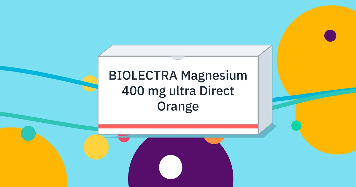 Symbolbild: Packung mit der Aufschrift BIOLECTRA Magnesium 400 mg ultra Direct Orange (PZN 14371272) – Verfügbarkeit und Bezug in Apotheken in Frankfurt am Main