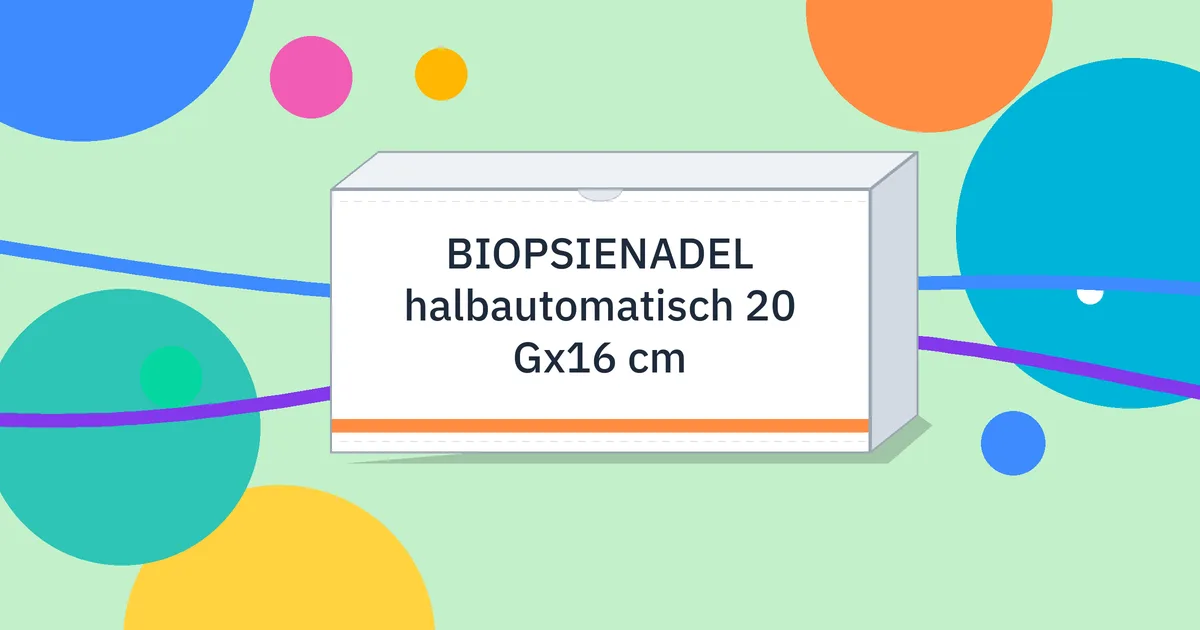 Symbolbild: Packung mit der Aufschrift BIOPSIENADEL halbautomatisch 20 Gx16 cm (PZN 19530060) – Verfügbarkeit und Bezug in Apotheken in Frankfurt am Main
