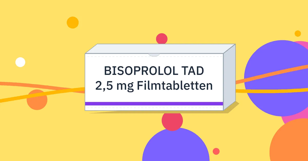 Symbolbild: Packung mit der Aufschrift BISOPROLOL TAD 2,5 mg Filmtabletten (PZN 10183958) – Verfügbarkeit und Bezug in Apotheken in Frankfurt am Main