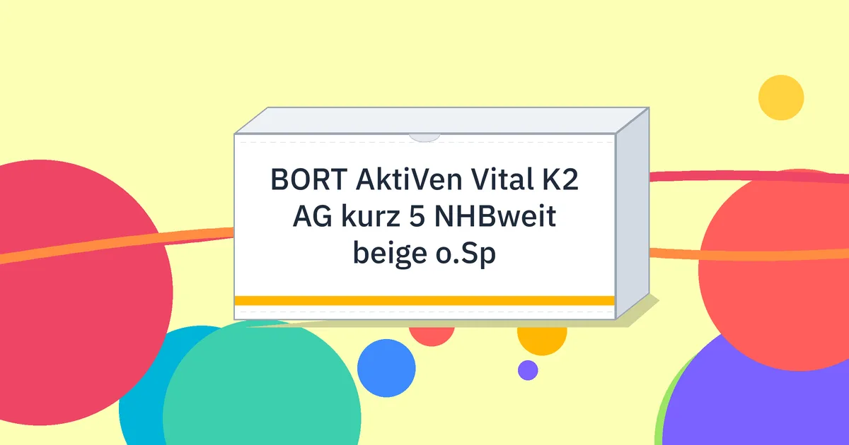 Symbolbild: Packung mit der Aufschrift BORT AktiVen Vital K2 AG kurz 5 NHBweit beige o.Sp (PZN 13731691) – Verfügbarkeit und Bezug in Apotheken in Frankfurt am Main