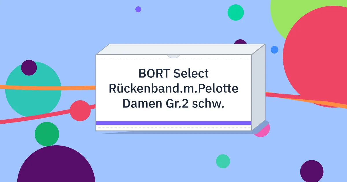 Symbolbild: Packung mit der Aufschrift BORT Select Rückenband.m.Pelotte Damen Gr.2 schw. (PZN 14273730) – Verfügbarkeit und Bezug in Apotheken in Frankfurt am Main