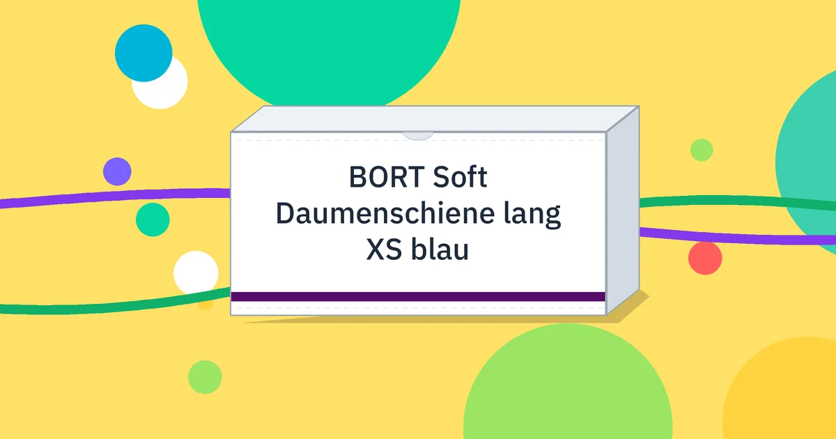 Symbolbild: Packung mit der Aufschrift BORT Soft Daumenschiene lang XS blau (PZN 12372528) – Verfügbarkeit und Bezug in Apotheken in Frankfurt am Main