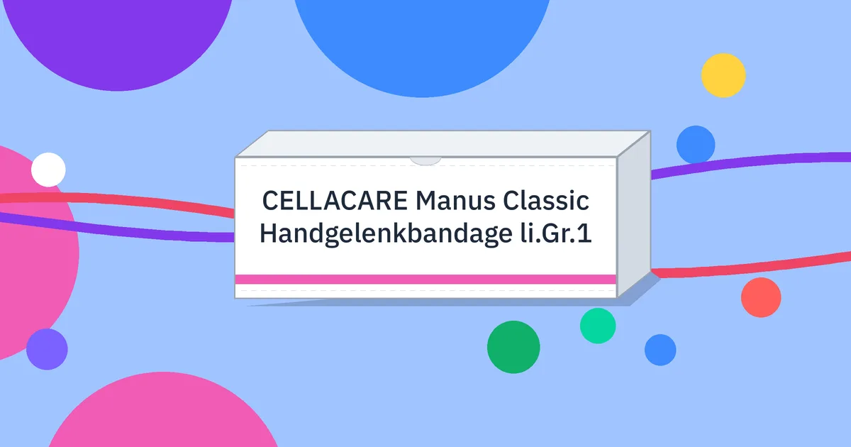Symbolbild: Packung mit der Aufschrift CELLACARE Manus Classic Handgelenkbandage li.Gr.1 (PZN 20550033) – Verfügbarkeit und Bezug in Apotheken in Frankfurt am Main
