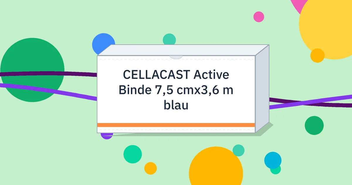 Symbolbild: Packung mit der Aufschrift CELLACAST Active Binde 7,5 cmx3,6 m blau (PZN 14251763) – Verfügbarkeit und Bezug in Apotheken in Frankfurt am Main