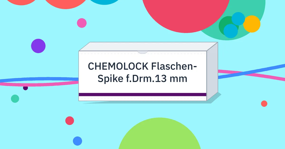 Symbolbild: Packung mit der Aufschrift CHEMOLOCK Flaschen-Spike f.Drm.13 mm (PZN 19443616) – Verfügbarkeit und Bezug in Apotheken in Frankfurt am Main