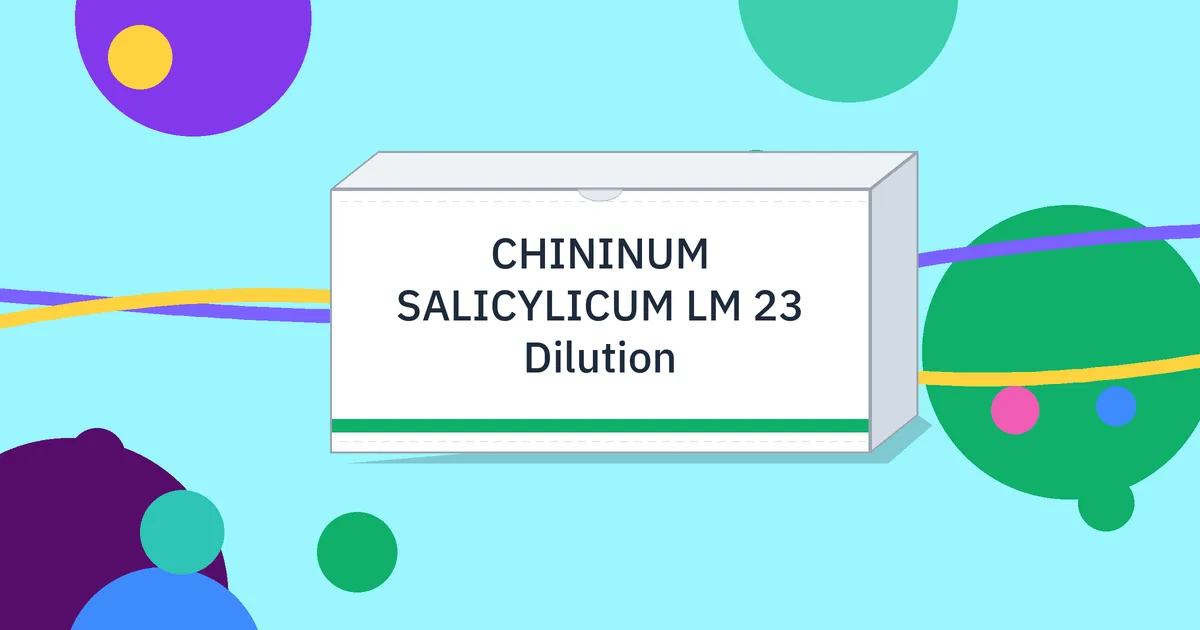 Symbolbild: Packung mit der Aufschrift CHININUM SALICYLICUM LM 23 Dilution (PZN 12815724) – Verfügbarkeit und Bezug in Apotheken in Frankfurt am Main