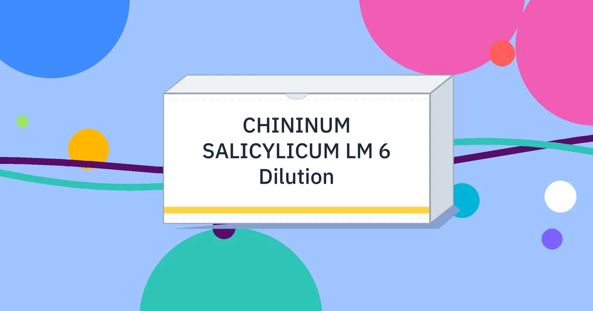 Symbolbild: Packung mit der Aufschrift CHININUM SALICYLICUM LM 6 Dilution (PZN 12815552) – Verfügbarkeit und Bezug in Apotheken in Frankfurt am Main