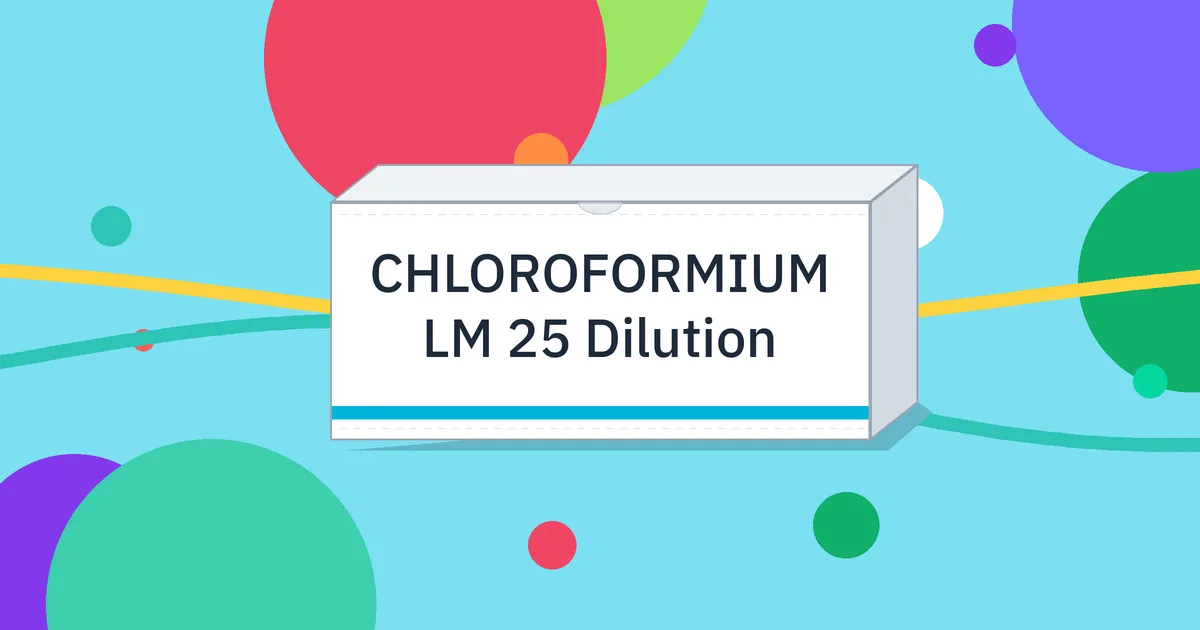 Symbolbild: Packung mit der Aufschrift CHLOROFORMIUM LM 25 Dilution (PZN 13444715) – Verfügbarkeit und Bezug in Apotheken in Frankfurt am Main