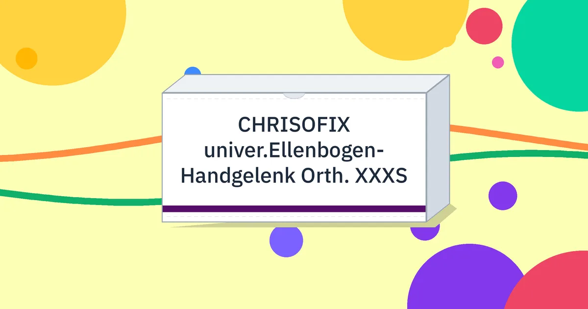 Symbolbild: Packung mit der Aufschrift CHRISOFIX univer.Ellenbogen-Handgelenk Orth. XXXS (PZN 19555025) – Verfügbarkeit und Bezug in Apotheken in Frankfurt am Main