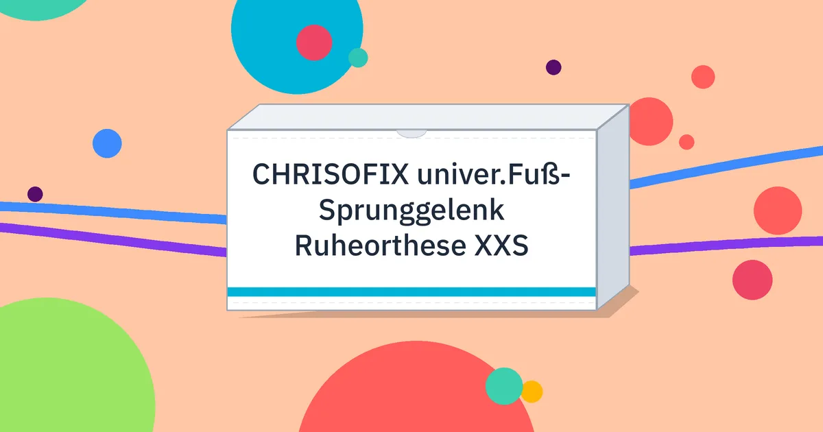 Symbolbild: Packung mit der Aufschrift CHRISOFIX univer.Fuß-Sprunggelenk Ruheorthese XXS (PZN 19555108) – Verfügbarkeit und Bezug in Apotheken in Frankfurt am Main