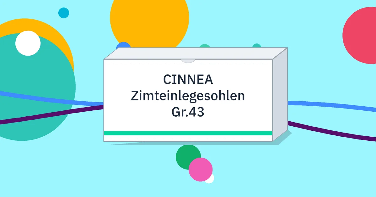 Symbolbild: Packung mit der Aufschrift CINNEA Zimteinlegesohlen Gr.43 (PZN 01909592) – Verfügbarkeit und Bezug in Apotheken in Frankfurt am Main