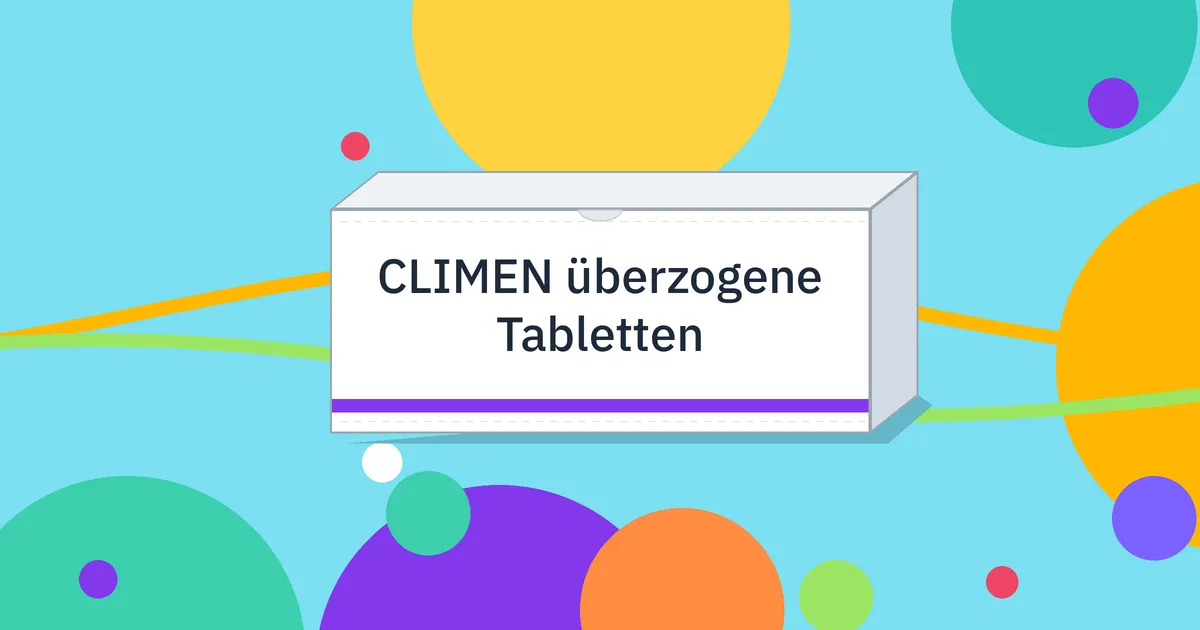 Symbolbild: Packung mit der Aufschrift CLIMEN überzogene Tabletten (PZN 04650918) – Verfügbarkeit und Bezug in Apotheken in Frankfurt am Main