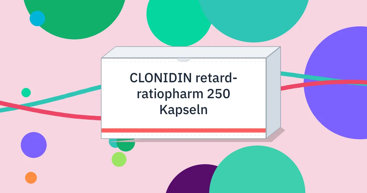 Symbolbild: Packung mit der Aufschrift CLONIDIN retard-ratiopharm 250 Kapseln (PZN 03723816) – Verfügbarkeit und Bezug in Apotheken in Frankfurt am Main
