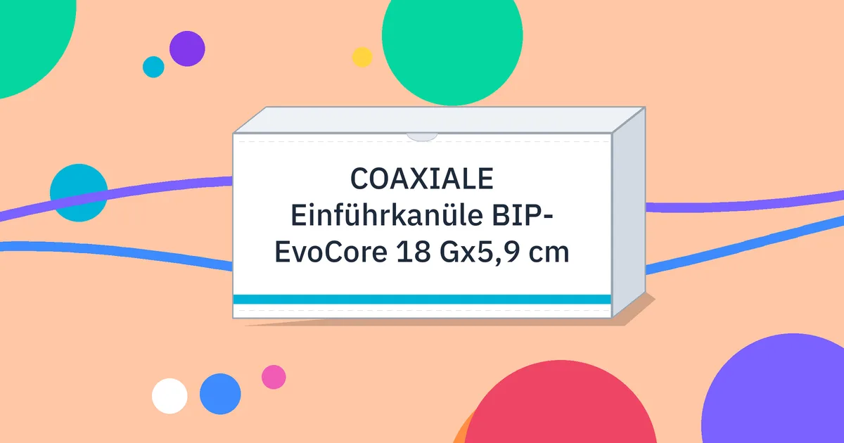Symbolbild: Packung mit der Aufschrift COAXIALE Einführkanüle BIP-EvoCore 18 Gx5,9 cm (PZN 16135446) – Verfügbarkeit und Bezug in Apotheken in Frankfurt am Main
