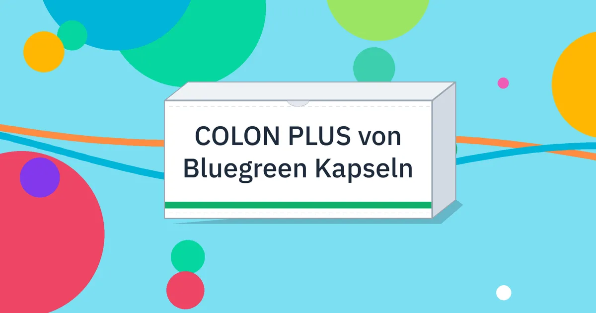 Symbolbild: Packung mit der Aufschrift COLON PLUS von Bluegreen Kapseln (PZN 13836527) – Verfügbarkeit und Bezug in Apotheken in Frankfurt am Main