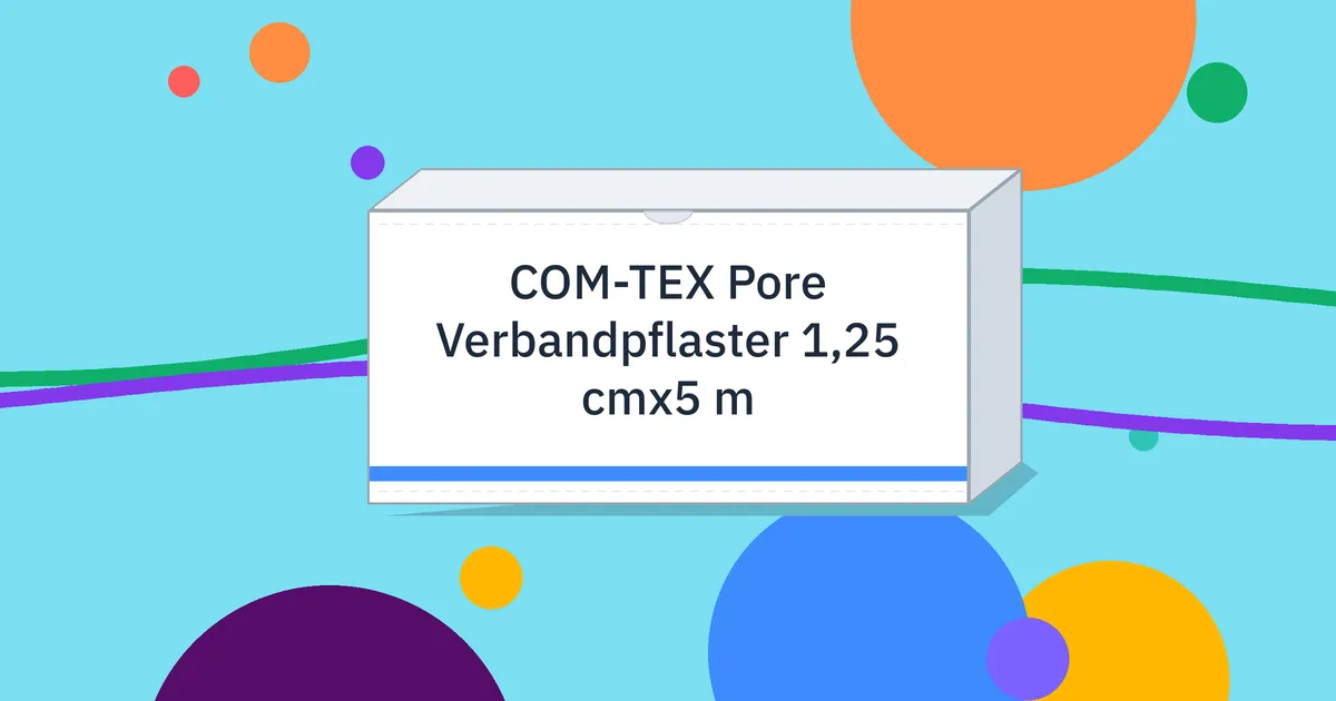 Symbolbild: Packung mit der Aufschrift COM-TEX Pore Verbandpflaster 1,25 cmx5 m (PZN 10285771) – Verfügbarkeit und Bezug in Apotheken in Frankfurt am Main