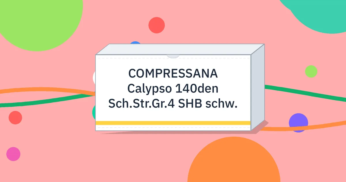 Symbolbild: Packung mit der Aufschrift COMPRESSANA Calypso 140den Sch.Str.Gr.4 SHB schw. (PZN 03115732) – Verfügbarkeit und Bezug in Apotheken in Frankfurt am Main