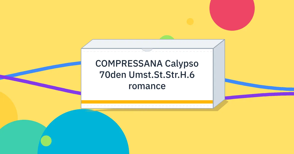 Symbolbild: Packung mit der Aufschrift COMPRESSANA Calypso 70den Umst.St.Str.H.6 romance (PZN 07719148) – Verfügbarkeit und Bezug in Apotheken in Frankfurt am Main