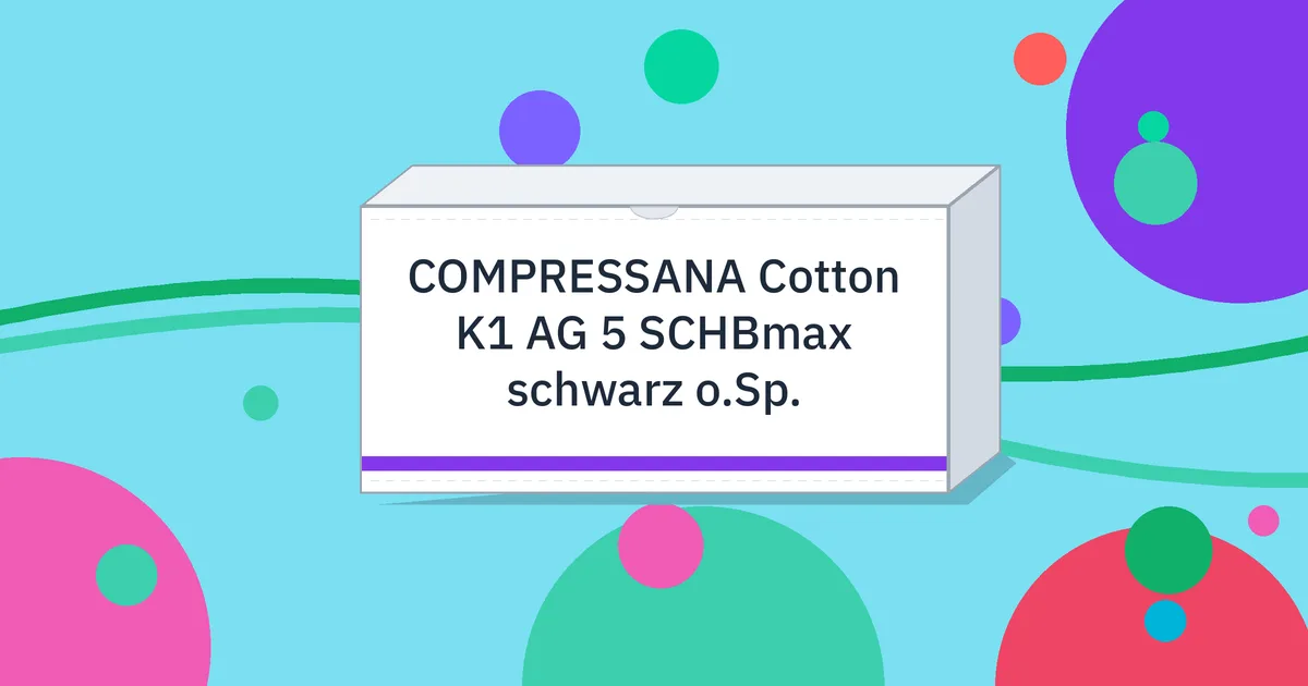 Symbolbild: Packung mit der Aufschrift COMPRESSANA Cotton K1 AG 5 SCHBmax schwarz o.Sp. (PZN 16959868) – Verfügbarkeit und Bezug in Apotheken in Frankfurt am Main