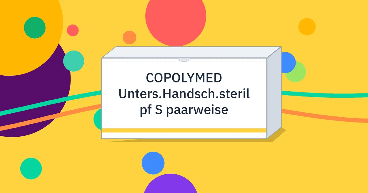 Symbolbild: Packung mit der Aufschrift COPOLYMED Unters.Handsch.steril pf S paarweise (PZN 13708686) – Verfügbarkeit und Bezug in Apotheken in Frankfurt am Main