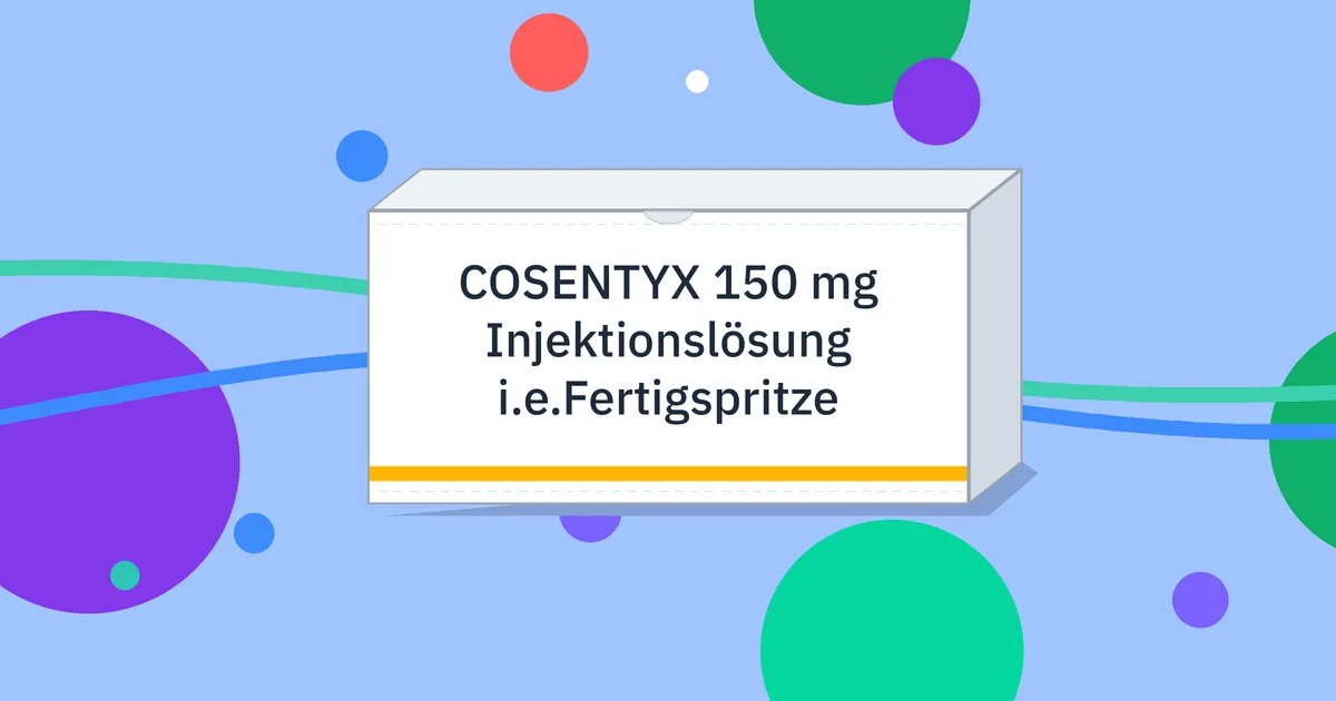 Symbolbild: Packung mit der Aufschrift COSENTYX 150 mg Injektionslösung i.e.Fertigspritze (PZN 10626692) – Verfügbarkeit und Bezug in Apotheken in Frankfurt am Main