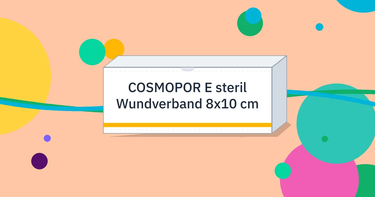 Symbolbild: Packung mit der Aufschrift COSMOPOR E steril Wundverband 8x10 cm (PZN 20165401) – Verfügbarkeit und Bezug in Apotheken in Frankfurt am Main