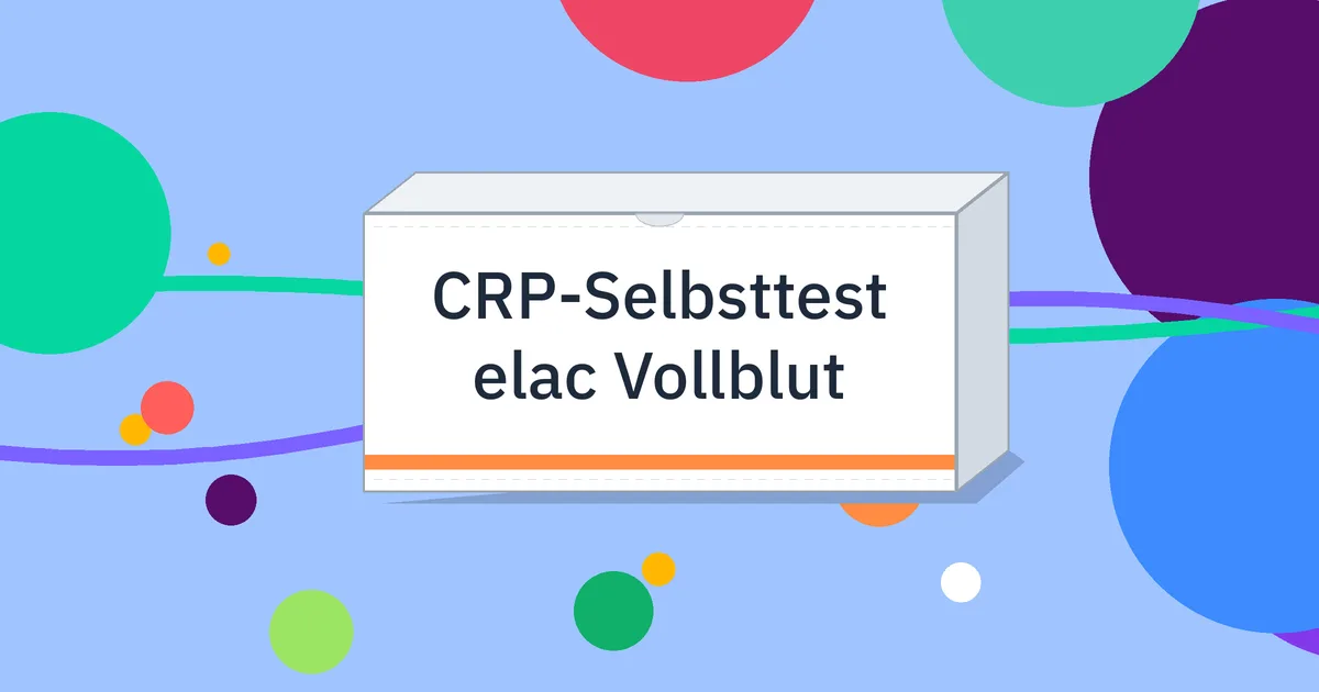 Symbolbild: Packung mit der Aufschrift CRP-Selbsttest elac Vollblut (PZN 18602254) – Verfügbarkeit und Bezug in Apotheken in Frankfurt am Main