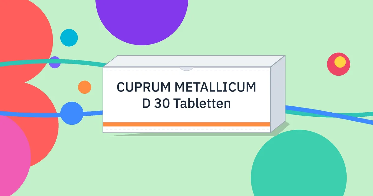 Symbolbild: Packung mit der Aufschrift CUPRUM METALLICUM D 30 Tabletten (PZN 02127880) – Verfügbarkeit und Bezug in Apotheken in Frankfurt am Main