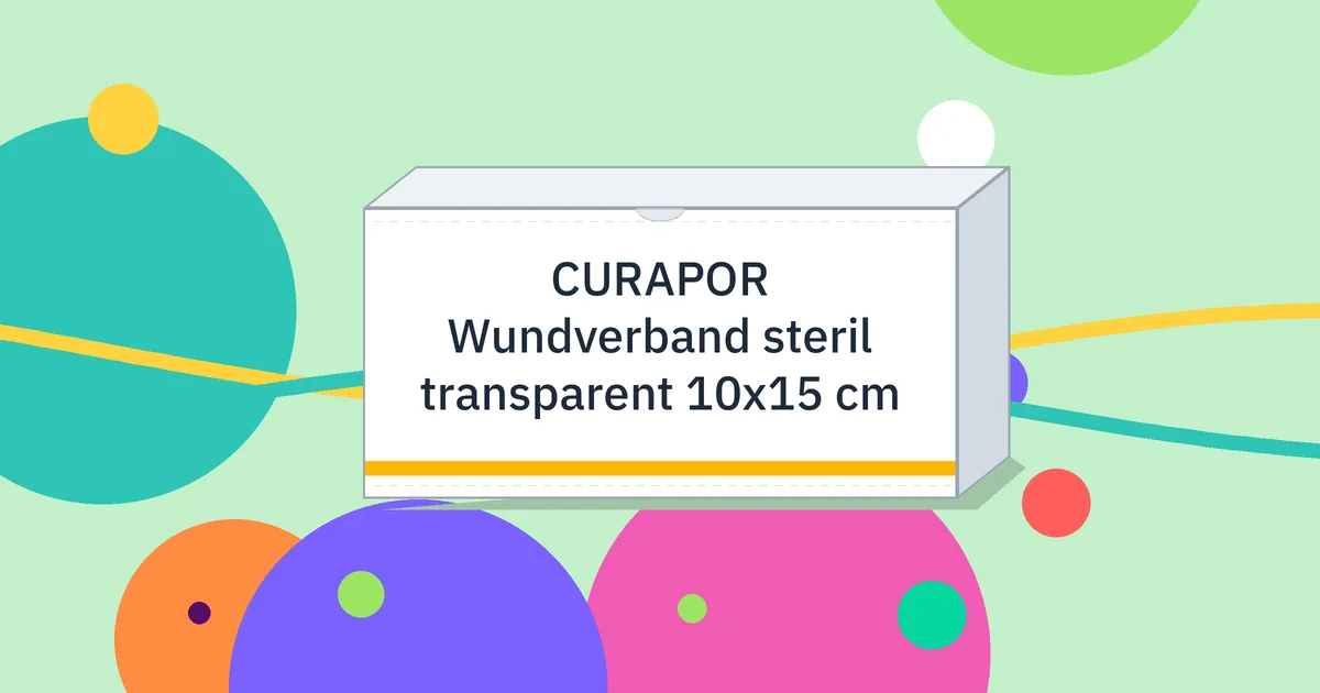 Symbolbild: Packung mit der Aufschrift CURAPOR Wundverband steril transparent 10x15 cm (PZN 19156466) – Verfügbarkeit und Bezug in Apotheken in Frankfurt am Main