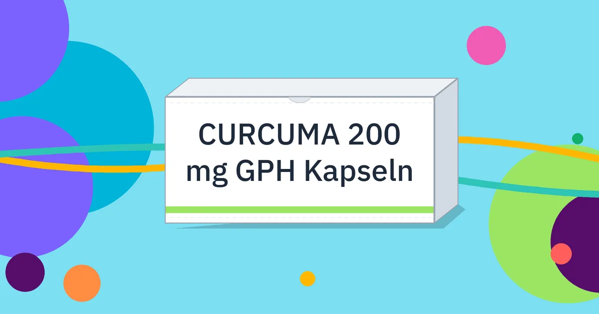 Symbolbild: Packung mit der Aufschrift CURCUMA 200 mg GPH Kapseln (PZN 07606208) – Verfügbarkeit und Bezug in Apotheken in Frankfurt am Main