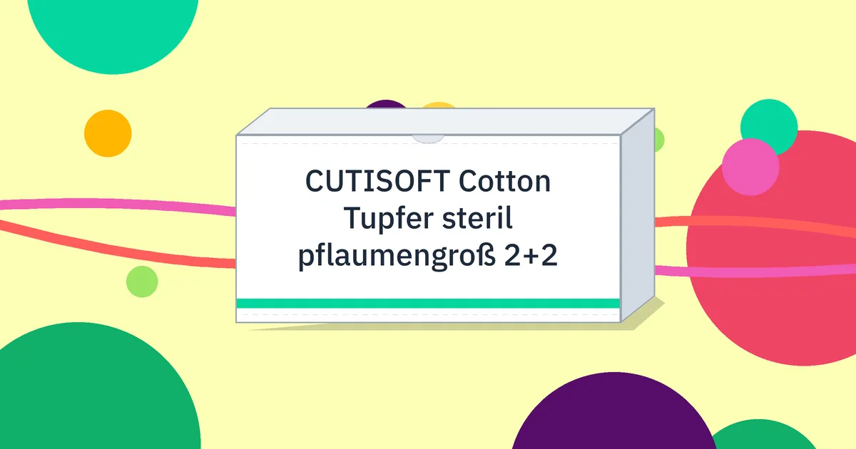Symbolbild: Packung mit der Aufschrift CUTISOFT Cotton Tupfer steril pflaumengroß 2+2 (PZN 07241043) – Verfügbarkeit und Bezug in Apotheken in Frankfurt am Main