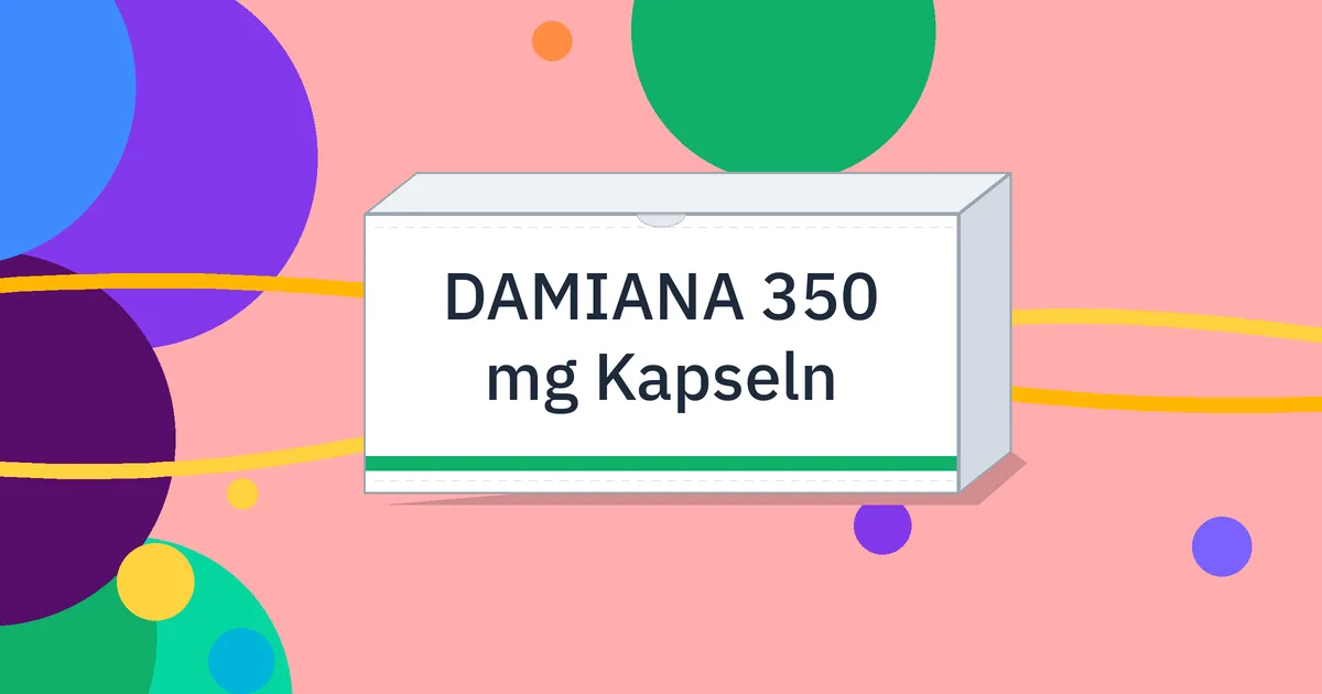Symbolbild: Packung mit der Aufschrift DAMIANA 350 mg Kapseln (PZN 08811040) – Verfügbarkeit und Bezug in Apotheken in Frankfurt am Main