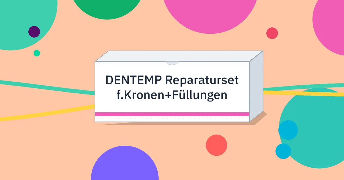 Symbolbild: Packung mit der Aufschrift DENTEMP Reparaturset f.Kronen+Füllungen (PZN 16780218) – Verfügbarkeit und Bezug in Apotheken in Frankfurt am Main