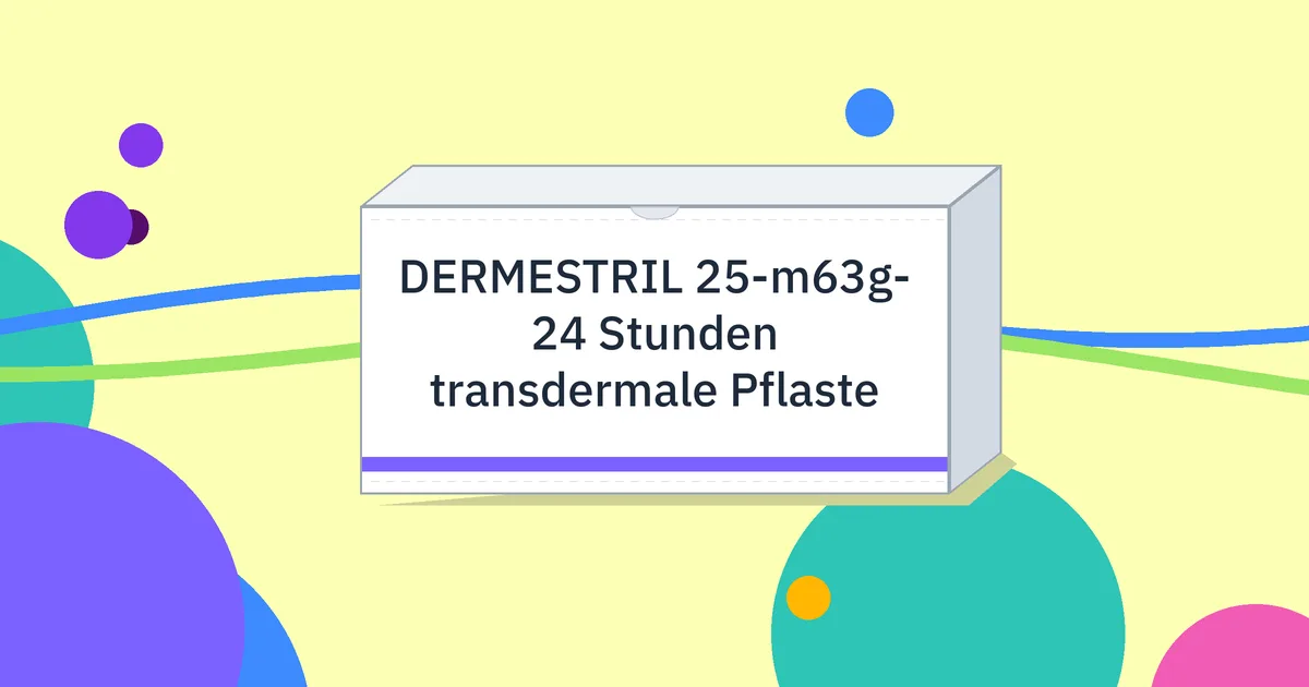 Symbolbild: Packung mit der Aufschrift DERMESTRIL 25-m63g-24 Stunden transdermale Pflaste (PZN 07453638) – Verfügbarkeit und Bezug in Apotheken in Frankfurt am Main