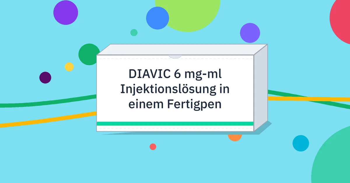 Symbolbild: Packung mit der Aufschrift DIAVIC 6 mg-ml Injektionslösung in einem Fertigpen (PZN 19392913) – Verfügbarkeit und Bezug in Apotheken in Frankfurt am Main