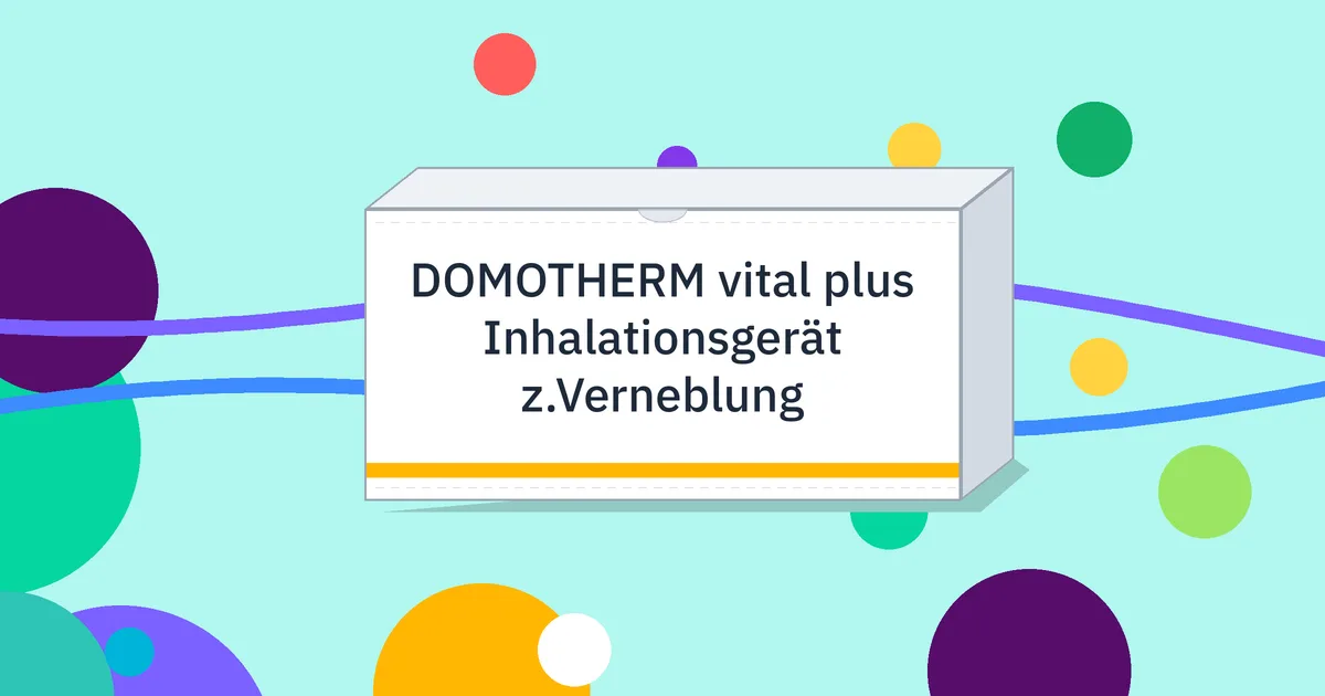 Symbolbild: Packung mit der Aufschrift DOMOTHERM vital plus Inhalationsgerät z.Verneblung (PZN 12399438) – Verfügbarkeit und Bezug in Apotheken in Frankfurt am Main