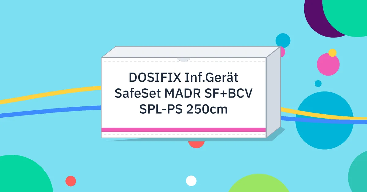 Symbolbild: Packung mit der Aufschrift DOSIFIX Inf.Gerät SafeSet MADR SF+BCV SPL-PS 250cm (PZN 17836381) – Verfügbarkeit und Bezug in Apotheken in Frankfurt am Main
