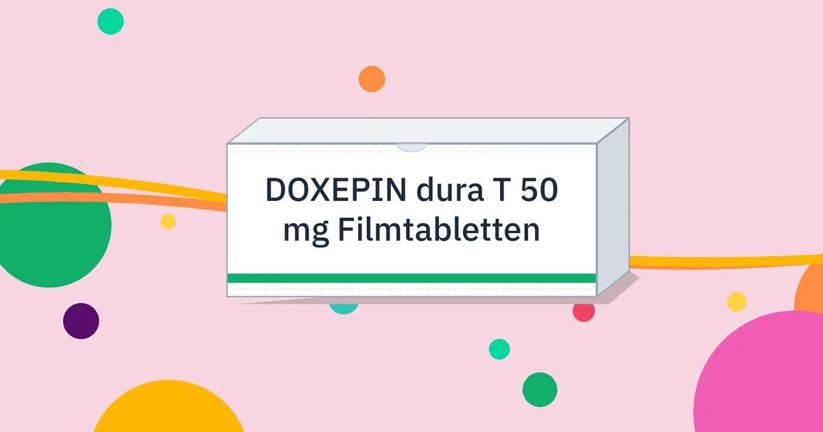 Symbolbild: Packung mit der Aufschrift DOXEPIN dura T 50 mg Filmtabletten (PZN 00581020) – Verfügbarkeit und Bezug in Apotheken in Frankfurt am Main
