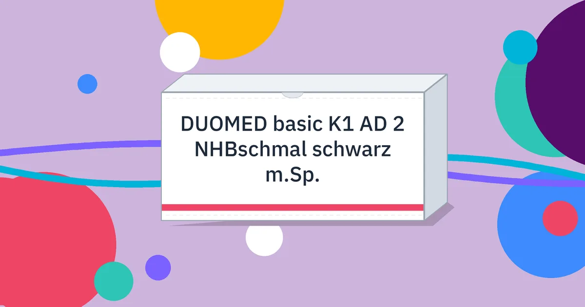 Symbolbild: Packung mit der Aufschrift DUOMED basic K1 AD 2 NHBschmal schwarz m.Sp. (PZN 20903773) – Verfügbarkeit und Bezug in Apotheken in Frankfurt am Main