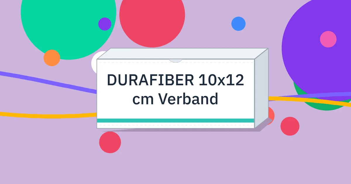 Symbolbild: Packung mit der Aufschrift DURAFIBER 10x12 cm Verband (PZN 00978065) – Verfügbarkeit und Bezug in Apotheken in Frankfurt am Main