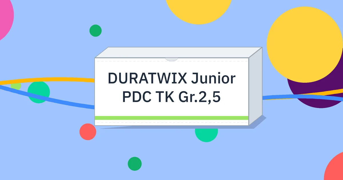 Symbolbild: Packung mit der Aufschrift DURATWIX Junior PDC TK Gr.2,5 (PZN 17156723) – Verfügbarkeit und Bezug in Apotheken in Frankfurt am Main