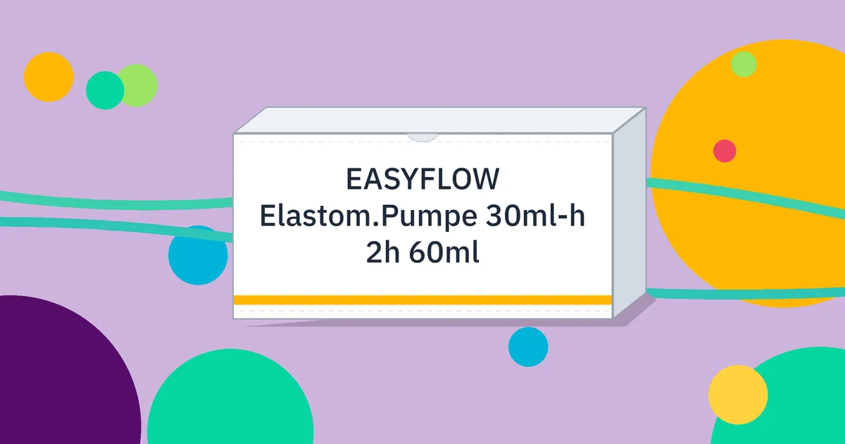 Symbolbild: Packung mit der Aufschrift EASYFLOW Elastom.Pumpe 30ml-h 2h 60ml (PZN 18095745) – Verfügbarkeit und Bezug in Apotheken in Frankfurt am Main