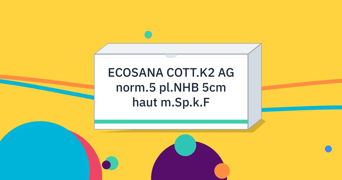 Symbolbild: Packung mit der Aufschrift ECOSANA COTT.K2 AG norm.5 pl.NHB 5cm haut m.Sp.k.F (PZN 16950525) – Verfügbarkeit und Bezug in Apotheken in Frankfurt am Main