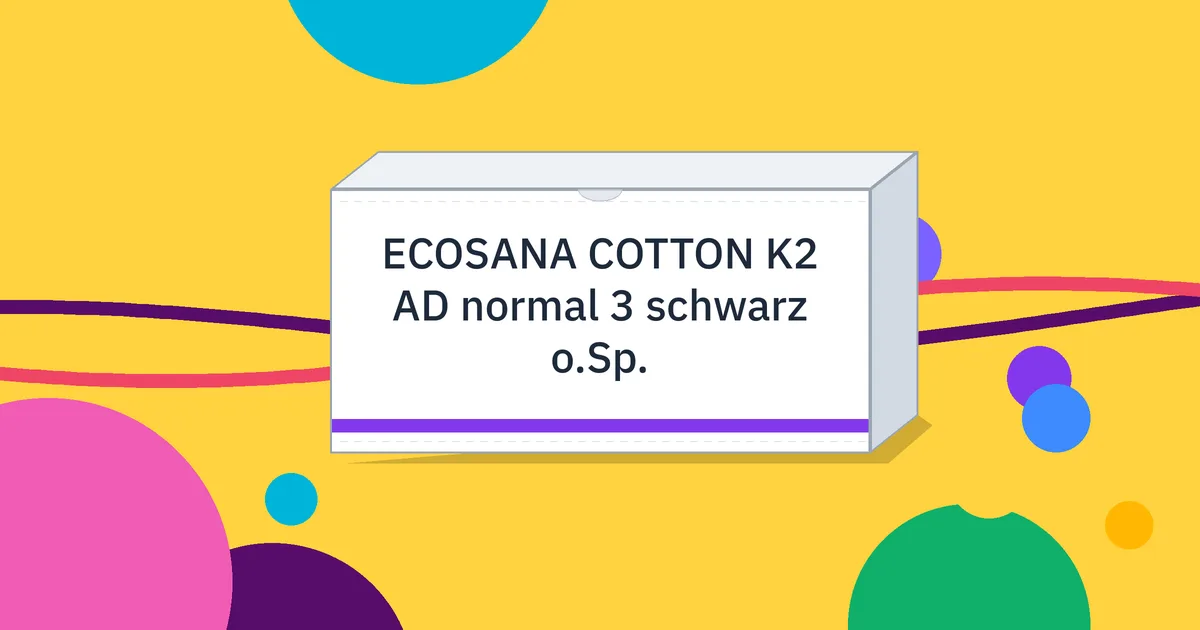 Symbolbild: Packung mit der Aufschrift ECOSANA COTTON K2 AD normal 3 schwarz o.Sp. (PZN 16947500) – Verfügbarkeit und Bezug in Apotheken in Frankfurt am Main