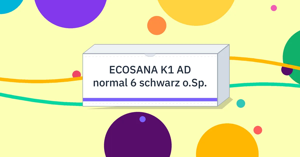 Symbolbild: Packung mit der Aufschrift ECOSANA K1 AD normal 6 schwarz o.Sp. (PZN 04725160) – Verfügbarkeit und Bezug in Apotheken in Frankfurt am Main
